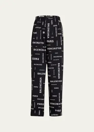 Balenciaga Men's Allover-Logo Pajama Pants - Noir/ecru