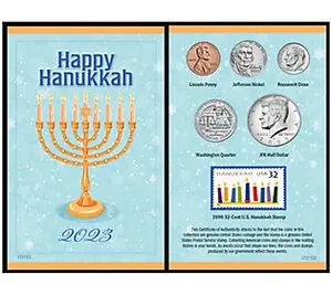 AMERICAN COIN TREASURES American Coin 2023 Hanukkah Stamp & Coin Greeti Ng Card - One-color
