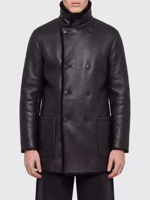 Giorgio Armani Double-breasted Lamb Shearling Coat With High Collar