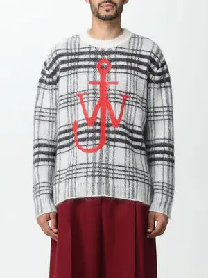 JW Anderson Plaid Knit Sweater With Anchor Logo - White