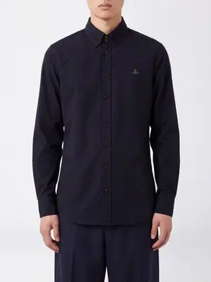 VIVIENNE WESTWOOD Cotton Poplin Shirt With Orb Logo And Button-down Collar - Black