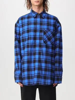 Off-White Overshirt In Checkered Cotton - Blue