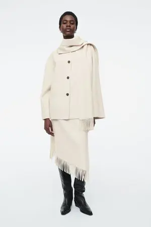 Cos Fringed Wool Midi Wrap Skirt
