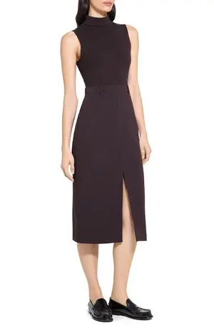 Theory Sleeveless Turtleneck Midi Dress - Dark Cacao
