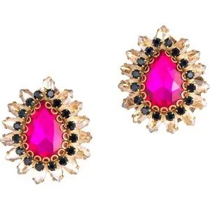 Deepa Gurnani Leesha Crystal Stud Earrings Fuchsia