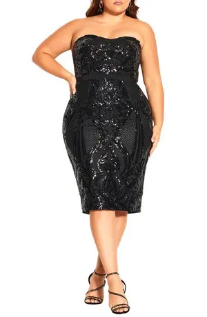 City Chic Sofia Sequin Sheath Cocktail Dress - Black
