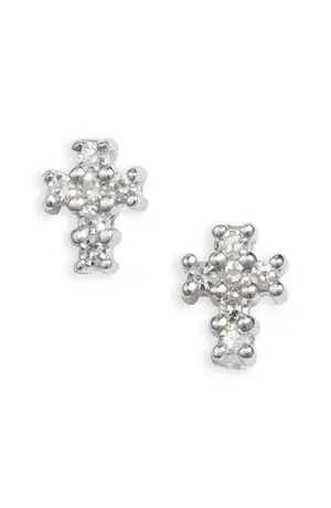 Meira T Diamond Cross Stud Earrings - White