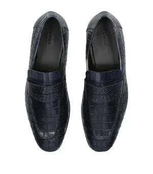 Zegna Crocodile Skin Penny Loafers - Navy