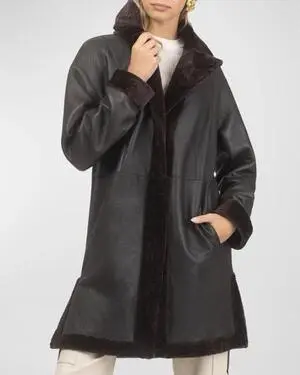 Gorski Reversible Lamb Shearling Stroller Coat - Brown