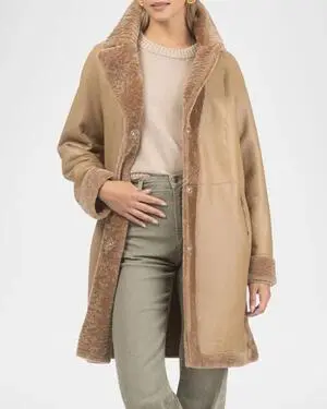 Gorski Reversible Lamb Shearling Stroller Coat - Latte