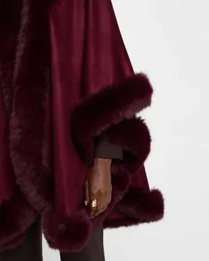 Sofia Cashmere Cape With Faux Fur Trim Wine