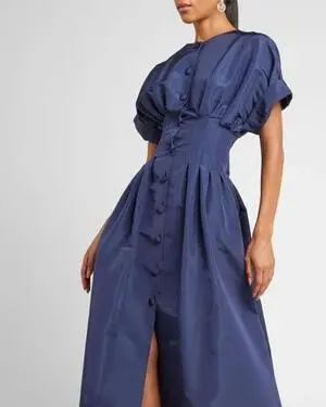 Carolina Herrera Corset-waist Button-front Gown - Dkblue