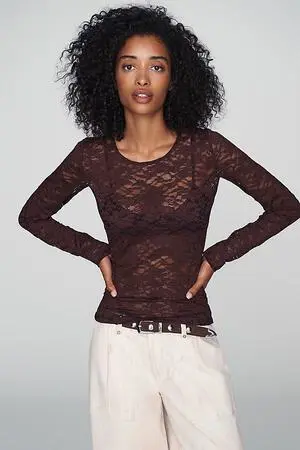 Anthropologie Lace Crew-neck Top - Fudge