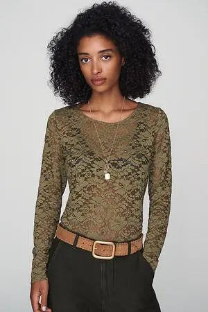 Anthropologie Long-sleeve Lace Crew-neck Top - Lizard