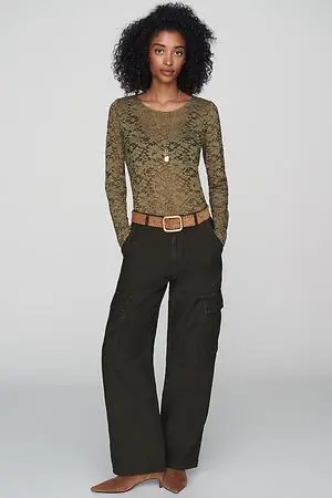 Anthropologie Long-sleeve Lace Crew-neck Top - Lizard