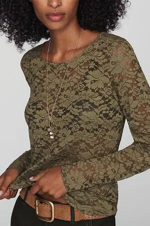 Anthropologie Long-sleeve Lace Crew-neck Top - Lizard