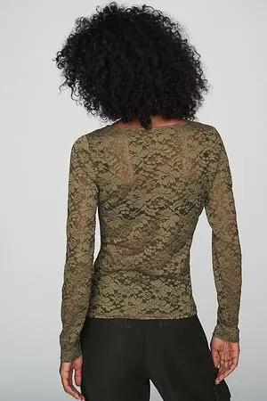 Anthropologie Long-sleeve Lace Crew-neck Top - Lizard