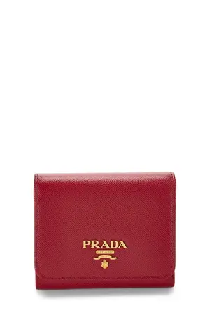 Prada Saffiano Compact Wallet - Red