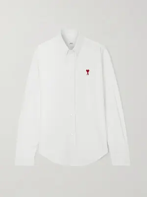 AMI Paris Adc Embroidered Cotton Oxford Shirt - White
