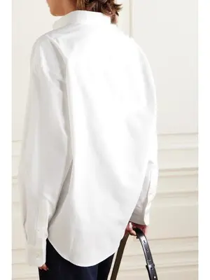 AMI Paris Adc Embroidered Cotton Oxford Shirt - White