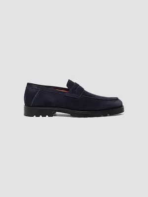 Santoni Burnished Suede Loafers - Blue