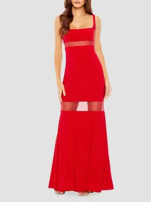 Mac Duggal Mesh Panel Column Gown