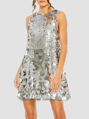 Mac Duggal Sequined Trapeze Minidress - Silver