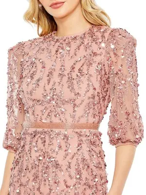 Mac Duggal Sequined Elbow-sleeve Column Gown - Rosewood