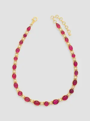 Gurhan Rune 24k Yellow Pink Tourmaline & 2.896 Tcw Diamond Necklace - Gold