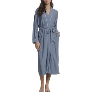 Eberjey Gisele Stripe Longline Robe - Duo Stripe Slate Blue/ivory