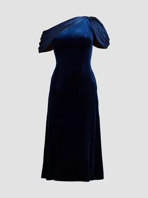 Tadashi Shoji Satin-embellished Velvet Gown - Navy