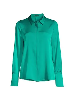Kobi Halperin Larissa Collared Silk-blend Blouse Dark Turquoise