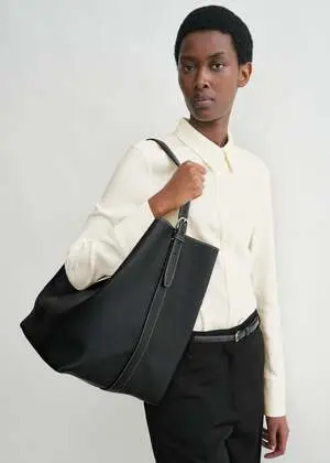 TOTEME Belted Grained-leather Tote - Black Grain