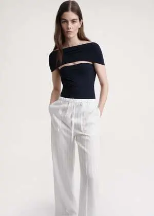 TOTEME Jacquard Stripe Drawstring Trousers White