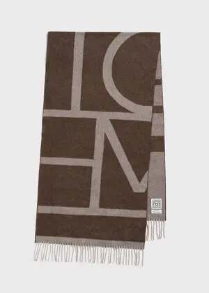 TOTÊME Monogram Jacquard Wool Scarf Dark Beige - Beige Monogram