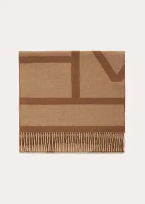 TOTÊME Monogram Jacquard Wool Scarf Camel - Camel Monogram
