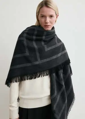 TOTEME Monogram Wool Cashmere Scarf Dark Grey