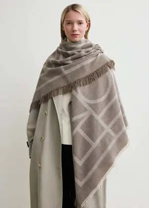 TOTEME Monogram Wool Cashmere Scarf Tobacco
