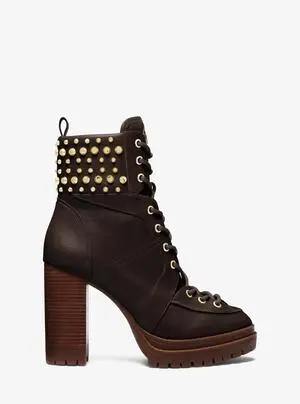 Michael Kors Yvonne Studded Leather Lace-up Combat Boots