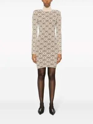 Elisabetta Franchi Mongram-intarsia Knitted Minidress - Neutrals