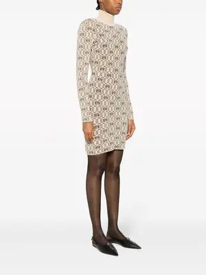 Elisabetta Franchi Mongram-intarsia Knitted Minidress - Neutrals