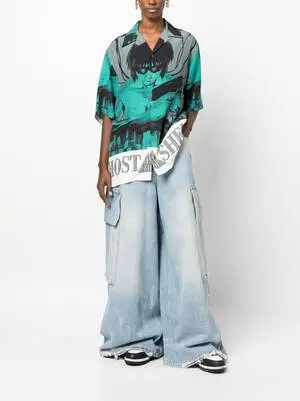 Palm Angels Ripped-detail Wide-leg Jeans - Blue