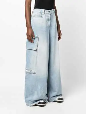 Palm Angels Ripped-detail Wide-leg Jeans - Blue
