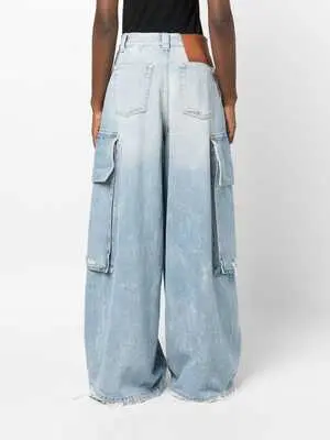 Palm Angels Ripped-detail Wide-leg Jeans - Blue