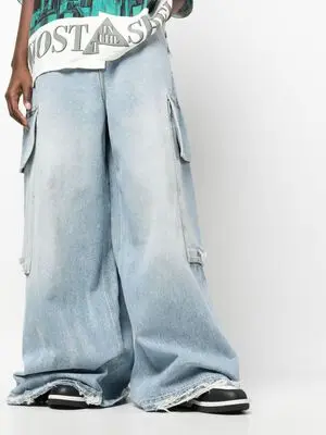 Palm Angels Ripped-detail Wide-leg Jeans - Blue