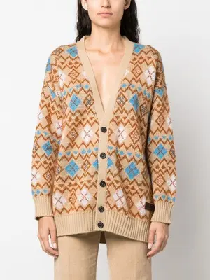 Dsquared2 Geometric-print Wool Cardigan - Neutrals