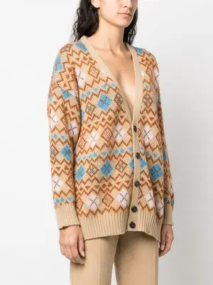 Dsquared2 Geometric-print Wool Cardigan - Neutrals