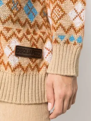 Dsquared2 Geometric-print Wool Cardigan - Neutrals