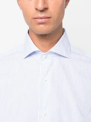 LUIGI BORRELLI Striped Long-sleeve Cotton Shirt - Blue