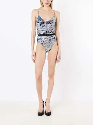 AMIR SLAMA Floral Print Belted One Piece Swimsuit